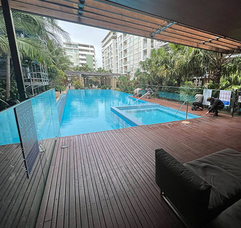 Top Ryde City Living communal swimming pool deck | Decking Sydney